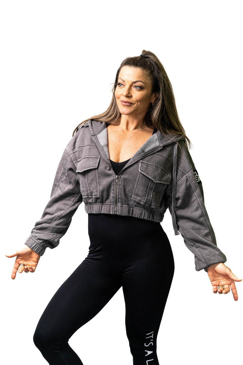 Utility Pocket Cropped Zip Up Hoodie – Clean Eatz Merch